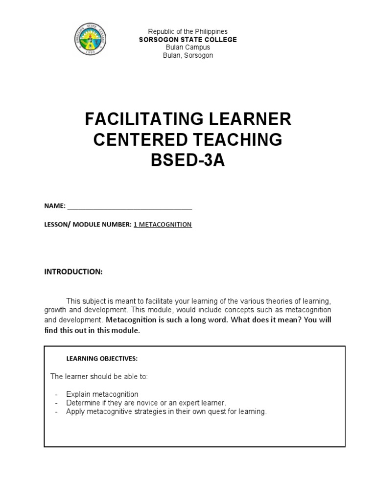 Module 1 Faci Learning | PDF | Metacognition | Expert