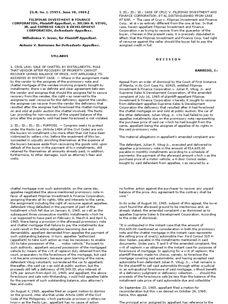 Filipinas Investment & Finance Corporation v. Vitug, JR., G.R. No. L ...