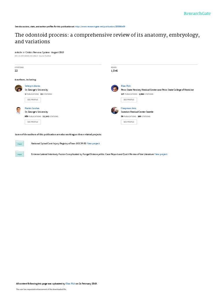The Odontoid Process | PDF | Vertebra | Anatomical Terms Of Location