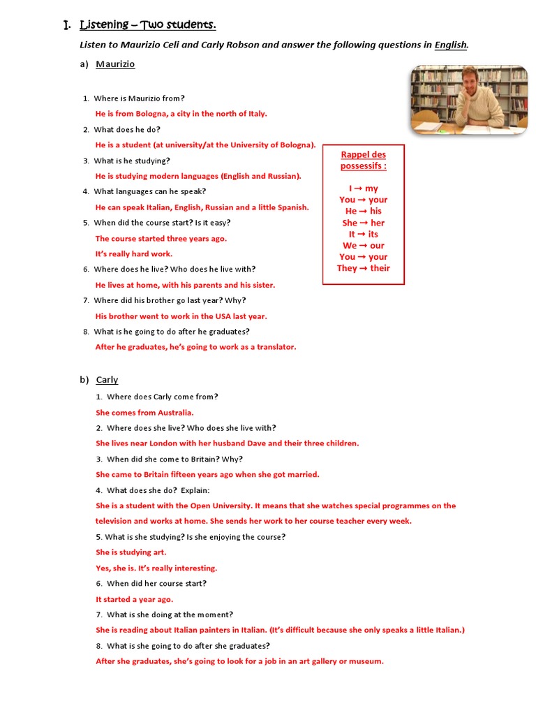 Listen To Maurizio Celi and Carly Robson and Answer The Following ...