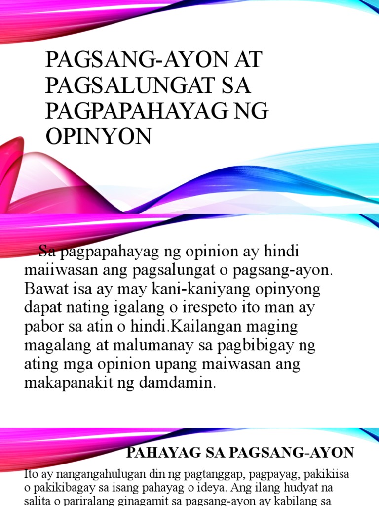 Pagsang-Ayon at Pagsalungat Sa Pagpapahayag NG Opinyon Grade 8 | PDF