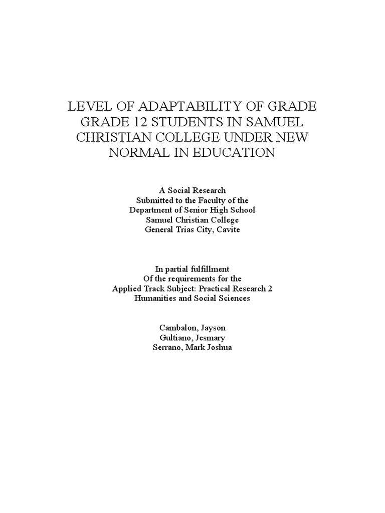 Adaptability of Grade 12 Students in Online Learning | PDF ...