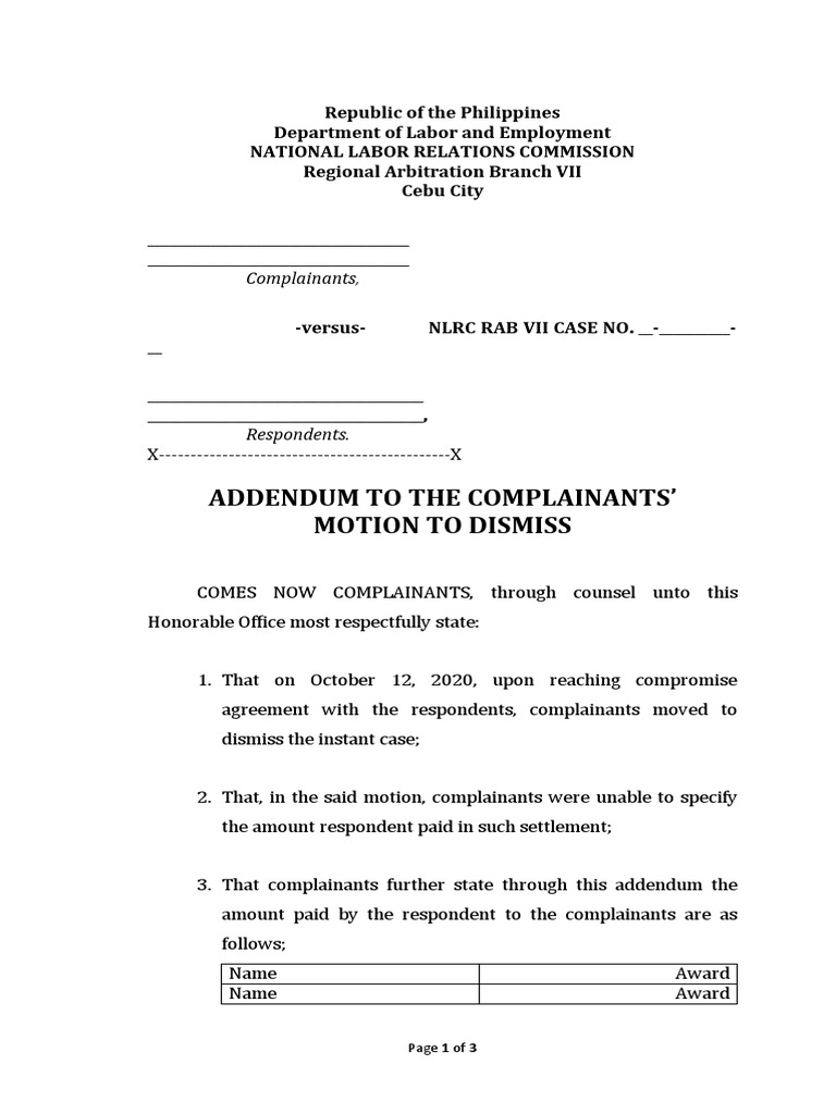 Addendum To The Complainants' Motion To Dismiss | PDF | Common Law ...