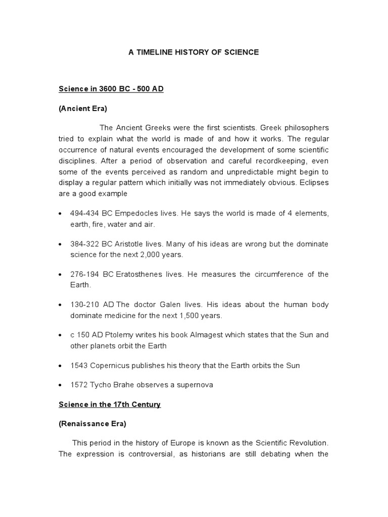 Timeline History of Science | PDF | History Of Science | Scientific ...