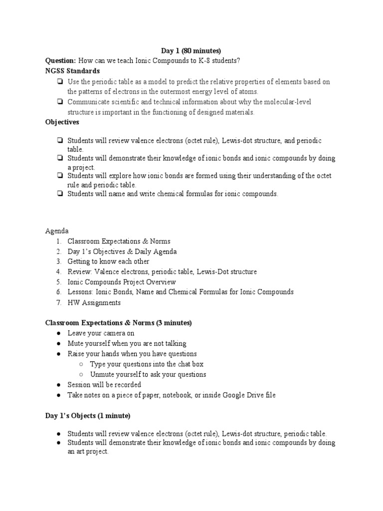 Lesson Plans | PDF | Ion | Chemical Compounds