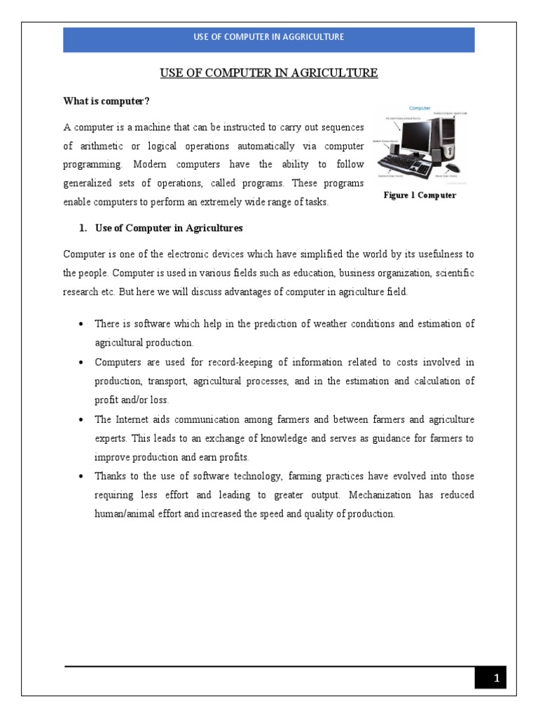 Use of Computer in Agriculture | PDF | Agricultural Machinery | Agriculture