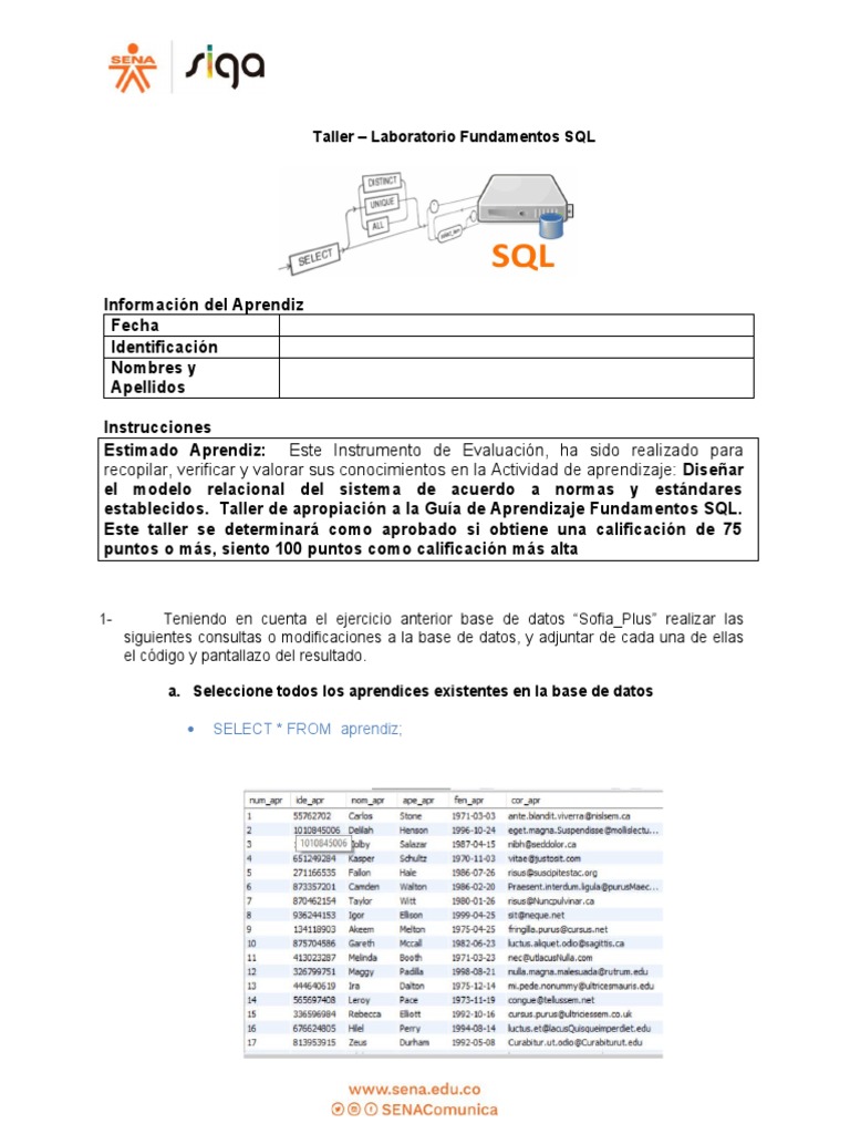 TALLER FUNDAMENTOS SQL Grupo Logaritmos | PDF | SQL | Bases de datos