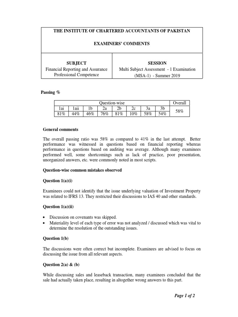 MSA 1 Summer 2019 PDF | PDF | Financial Statement | International ...