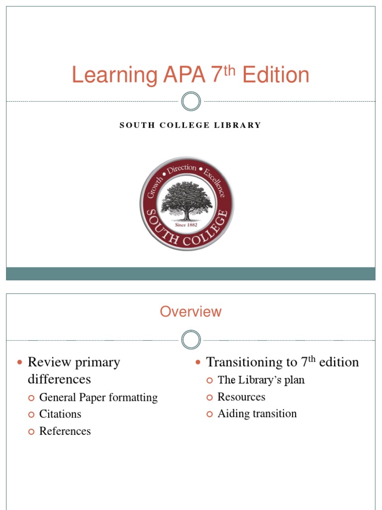 Learning APA 7 Edition: South College Library | PDF | Apa Style | Paragraph