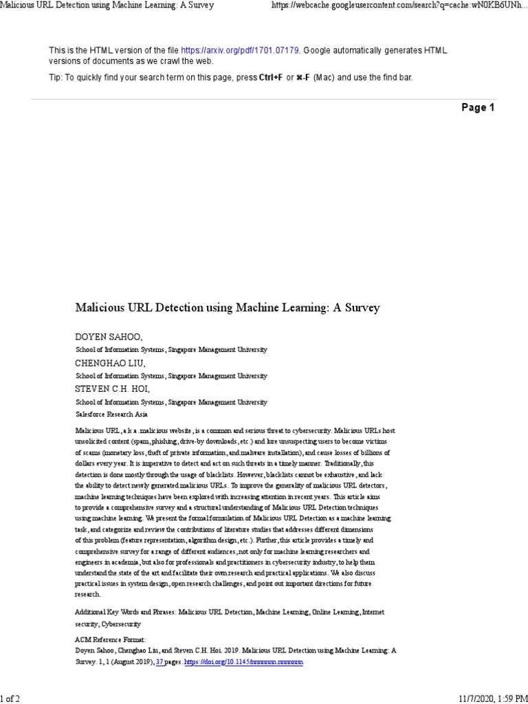 A Comprehensive Survey of Machine Learning Techniques for Malicious URL ...