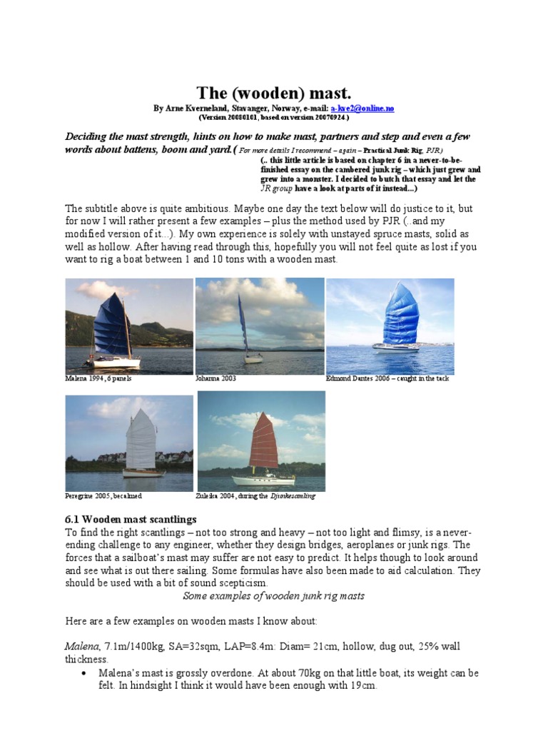 Wooden Mast Design for Junk Rig Boats | PDF | Mast (Sailing) | Deck (Ship)
