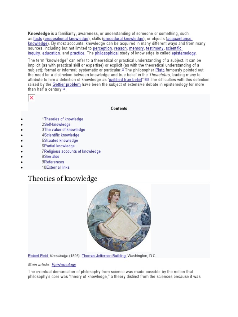 Theories of Knowledge: Knowledge Is A Familiarity, Awareness, or ...