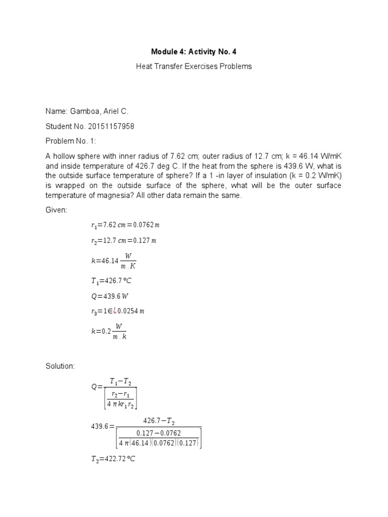 Exercises Problem 4 Heat Transfer | PDF | Thermal Insulation ...