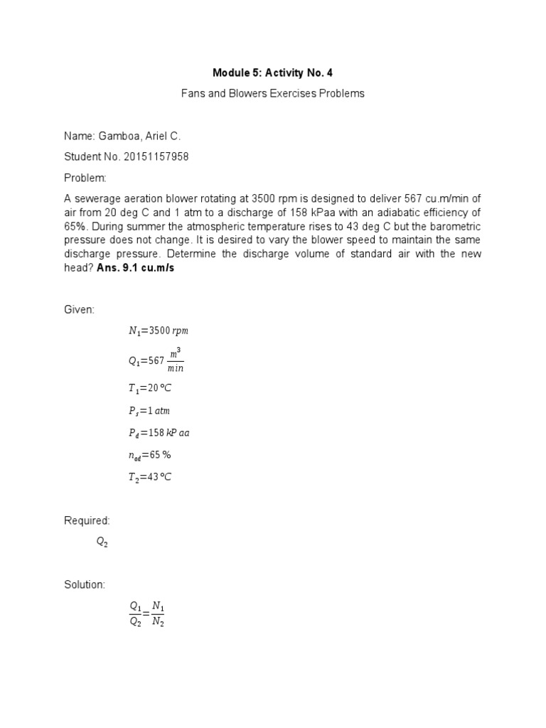 Fans and Blowers Problem Solutions | PDF | Teaching Methods & Materials