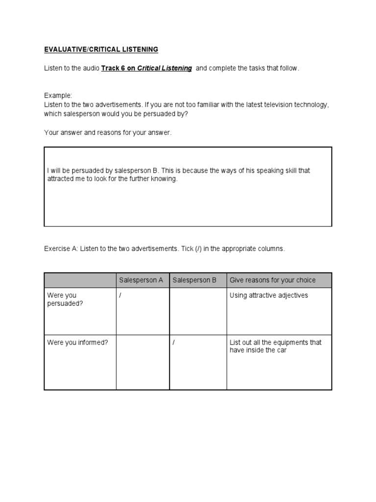 Evaluative - Critical Listening | PDF