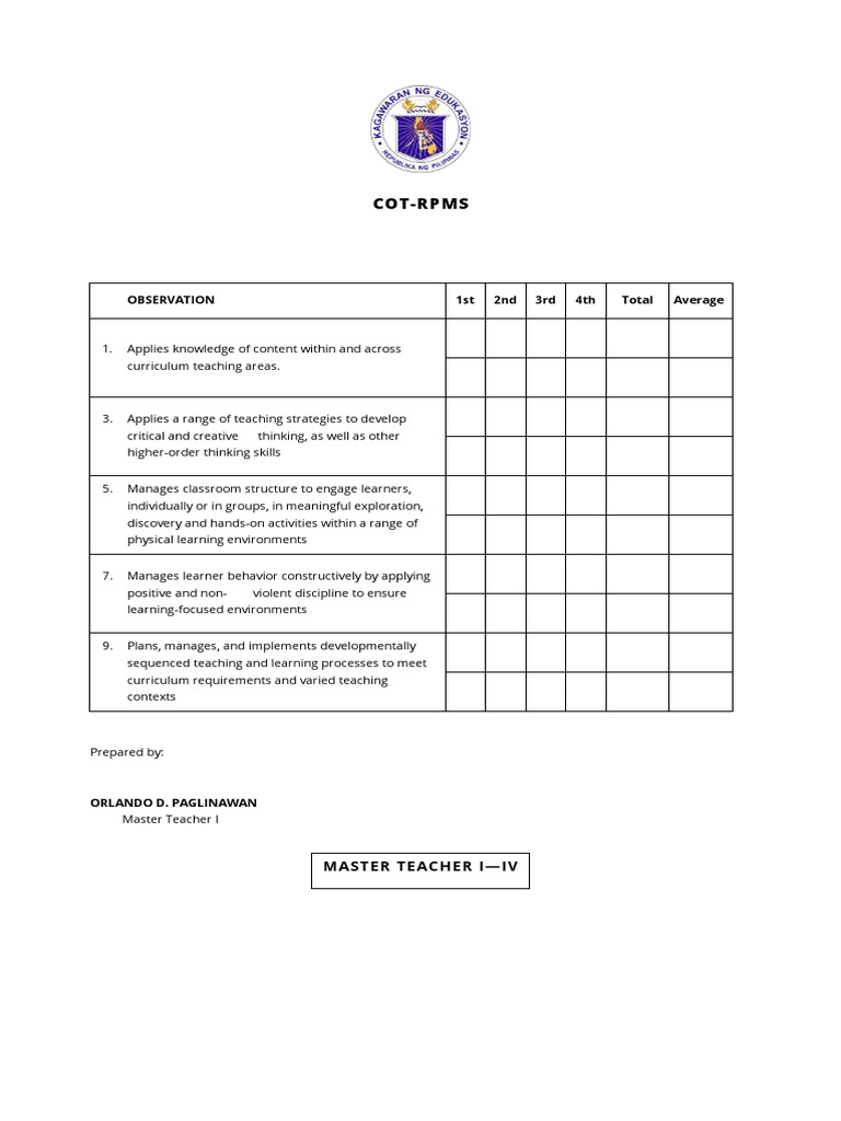 Form COT-RPMS MT Consolidated | PDF | Self-Improvement | Science ...