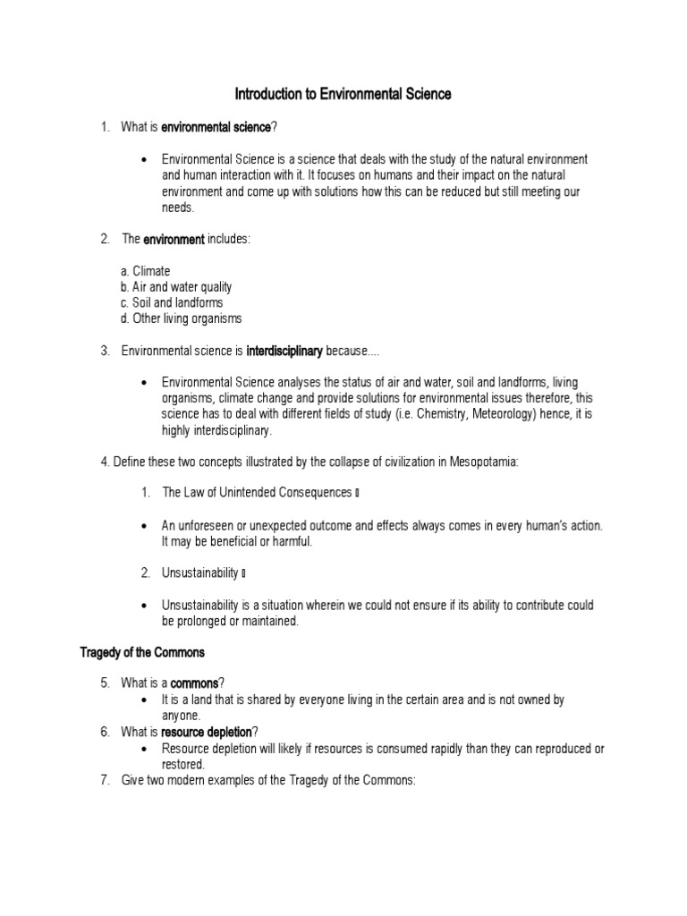 Introduction To Environmental Science | PDF | Resource | Pollution