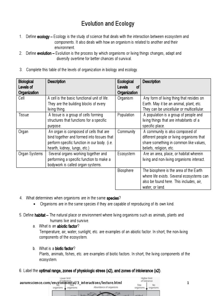 Evolution and Ecology | PDF | Life | Adaptation