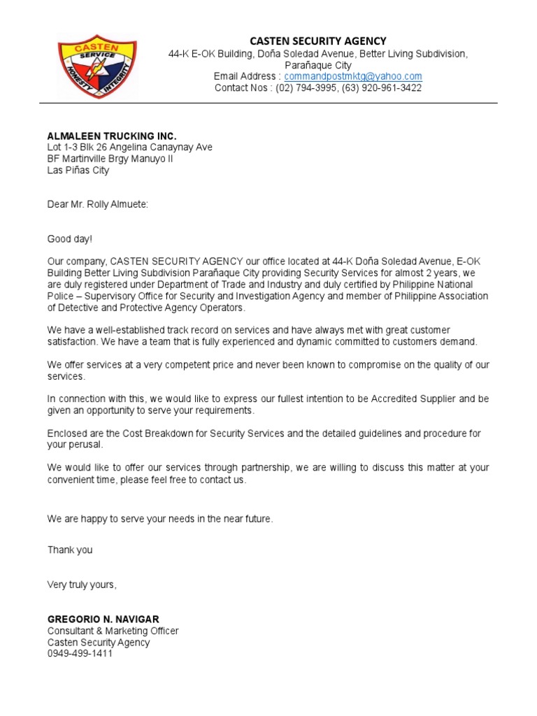 Proposal Letter - Security Agency | PDF