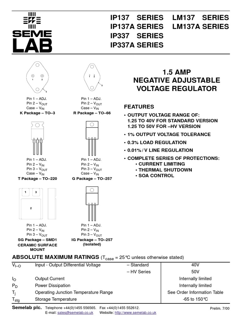 Datasheet LM337 X | PDF | Electrical Components | Electricity