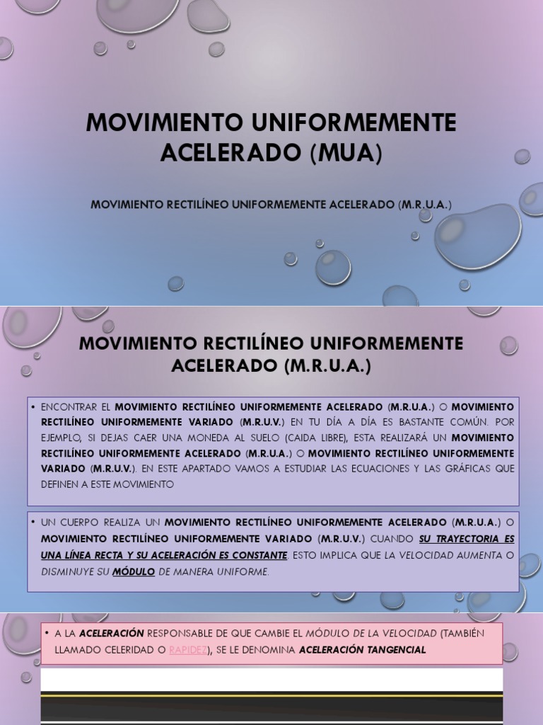 Movimiento Uniformemente Acelerado (MUA) | PDF | Aceleración | Velocidad