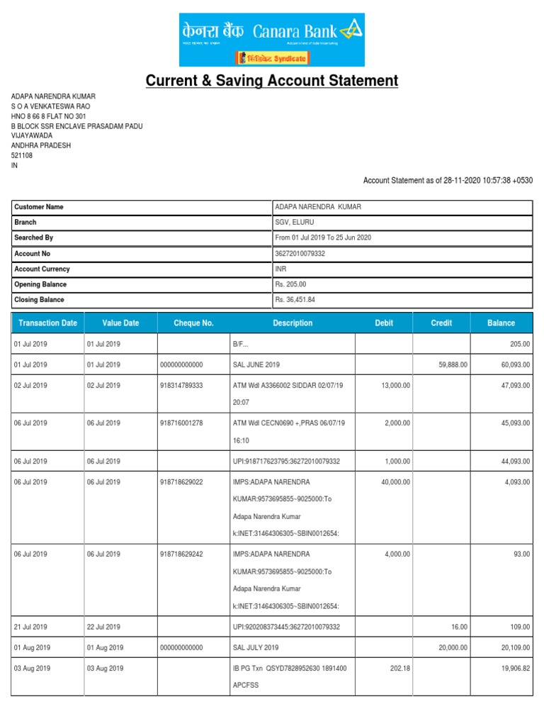 Current & Saving Account Statement | PDF | Annual Percentage Rate ...