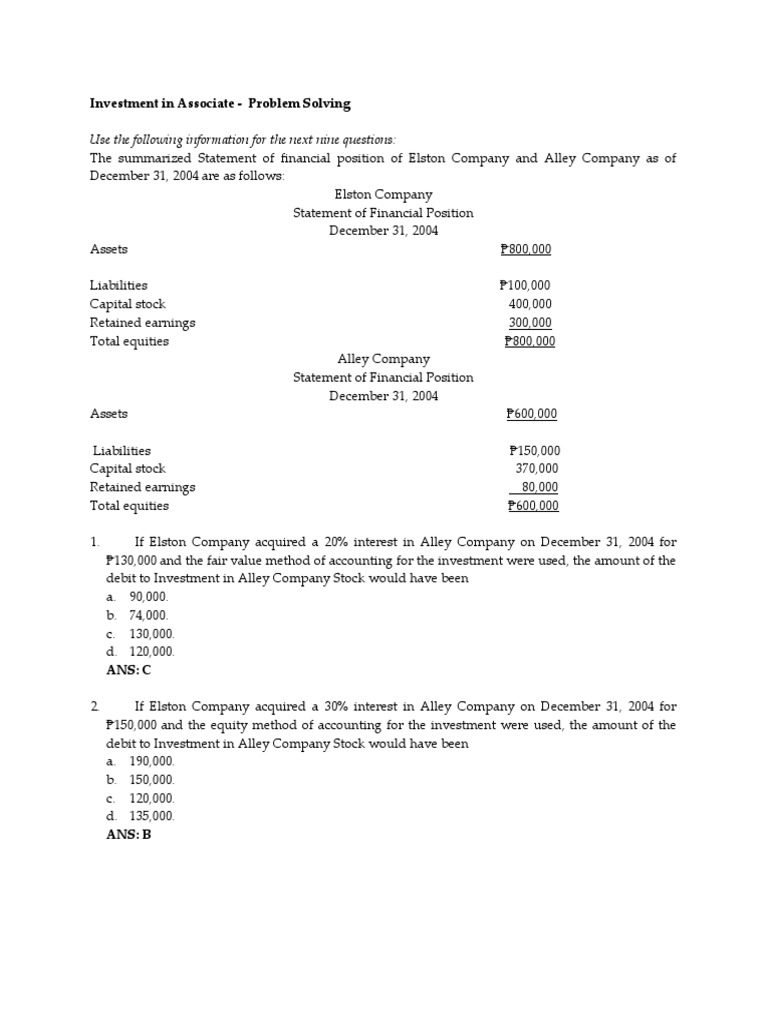 Activiity 2 Investment in Associate | PDF | Equity (Finance) | Balance ...