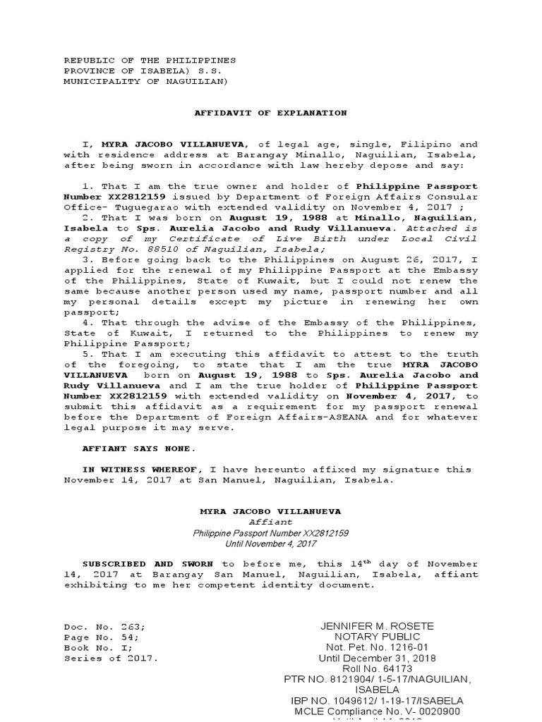 Affidavit of Explanation - Dfa | PDF | Affidavit | Passport