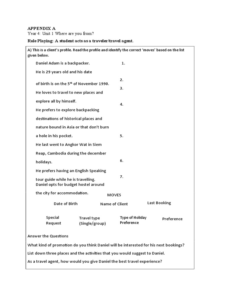 Appendix A Role Playing: A Student Acts As A Traveler/travel Agent | PDF