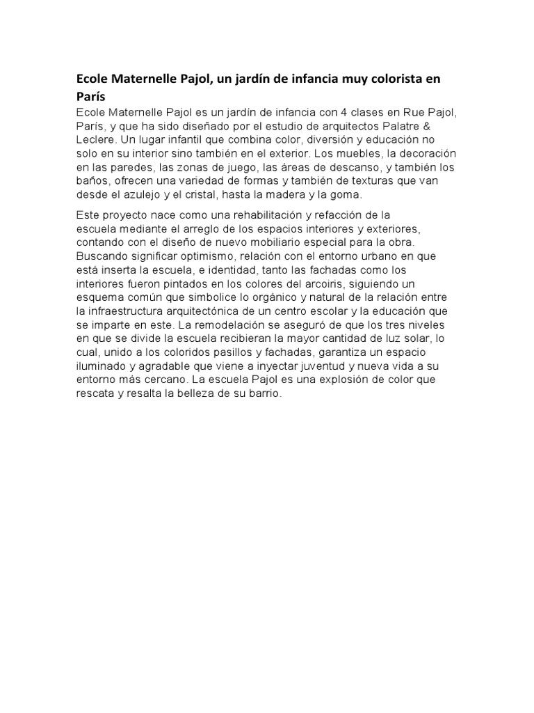Ecole Maternelle Pajol | PDF | Educación de la primera infancia | Color