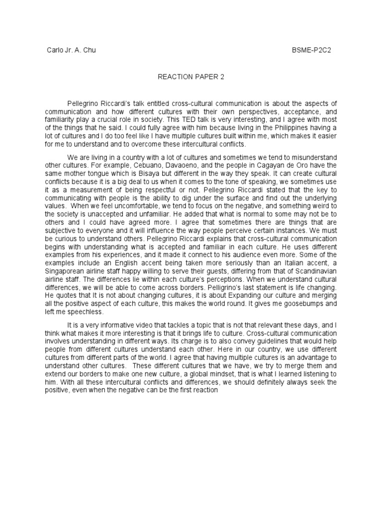 Reaction Paper | PDF | Cross Cultural Communication | Semiotics
