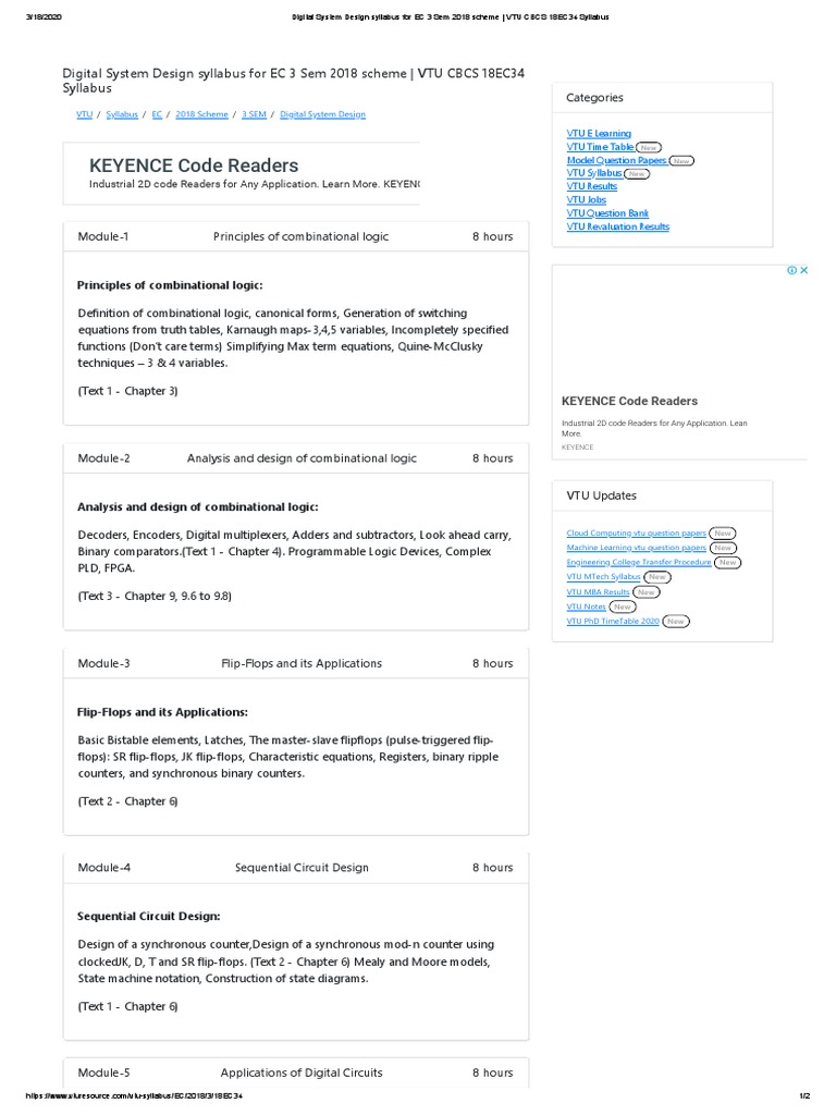 Digital System Design Syllabus For EC 3 Sem 2018 Scheme - VTU CBCS 18EC34 Syllabus | PDF ...
