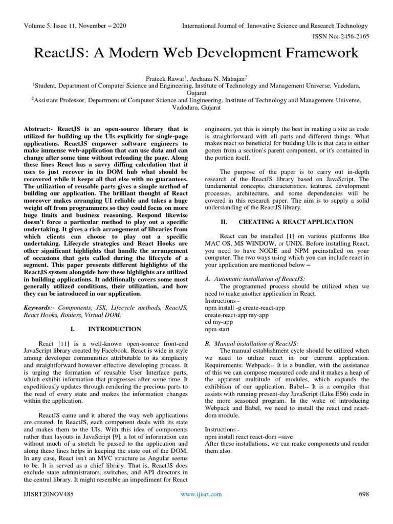 ReactJS A Modern Web Development Framework | Download Free PDF | Web Development | Information ...