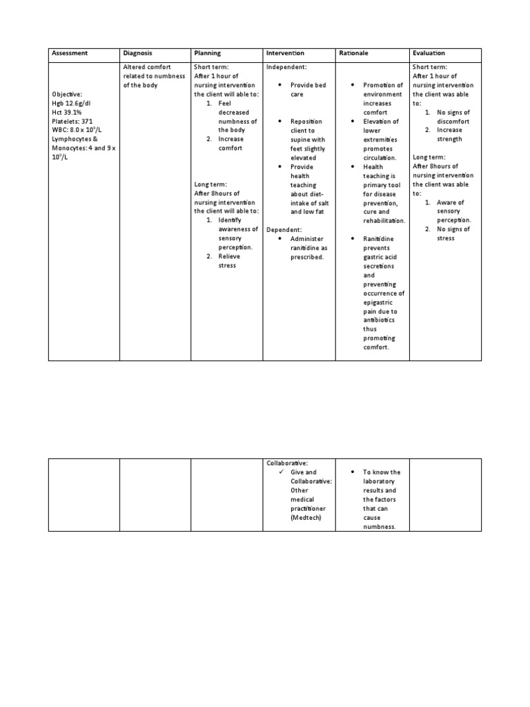 Nursing Care Plan for a Client with Altered Comfort | PDF | Nursing ...