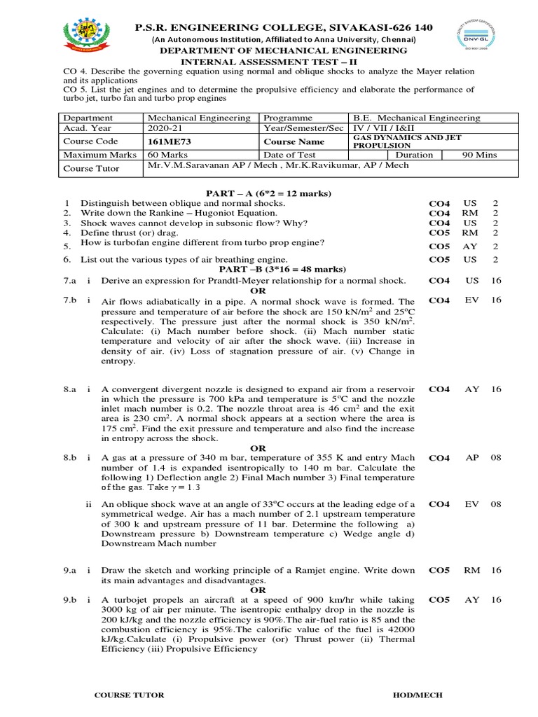 P.S.R. Engineering College, Sivakasi-626 140: Department of Mechanical ...