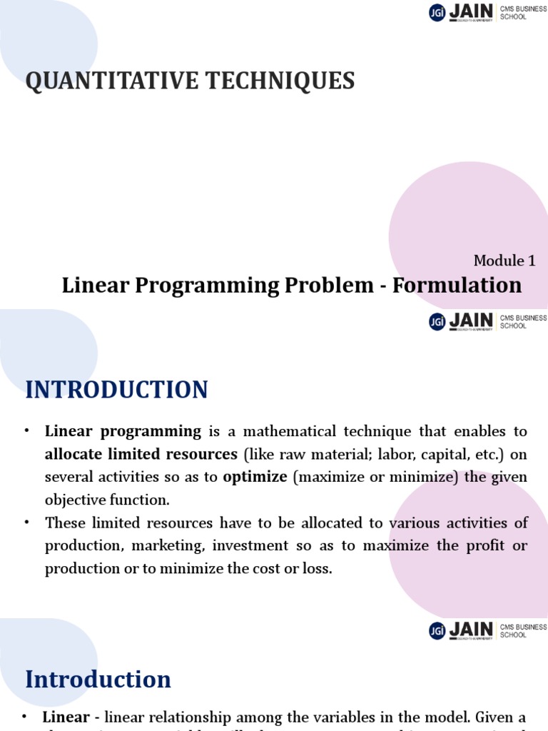 Quantitative Techniques: Linear Programming Problem - Formulation | PDF | Mathematical ...