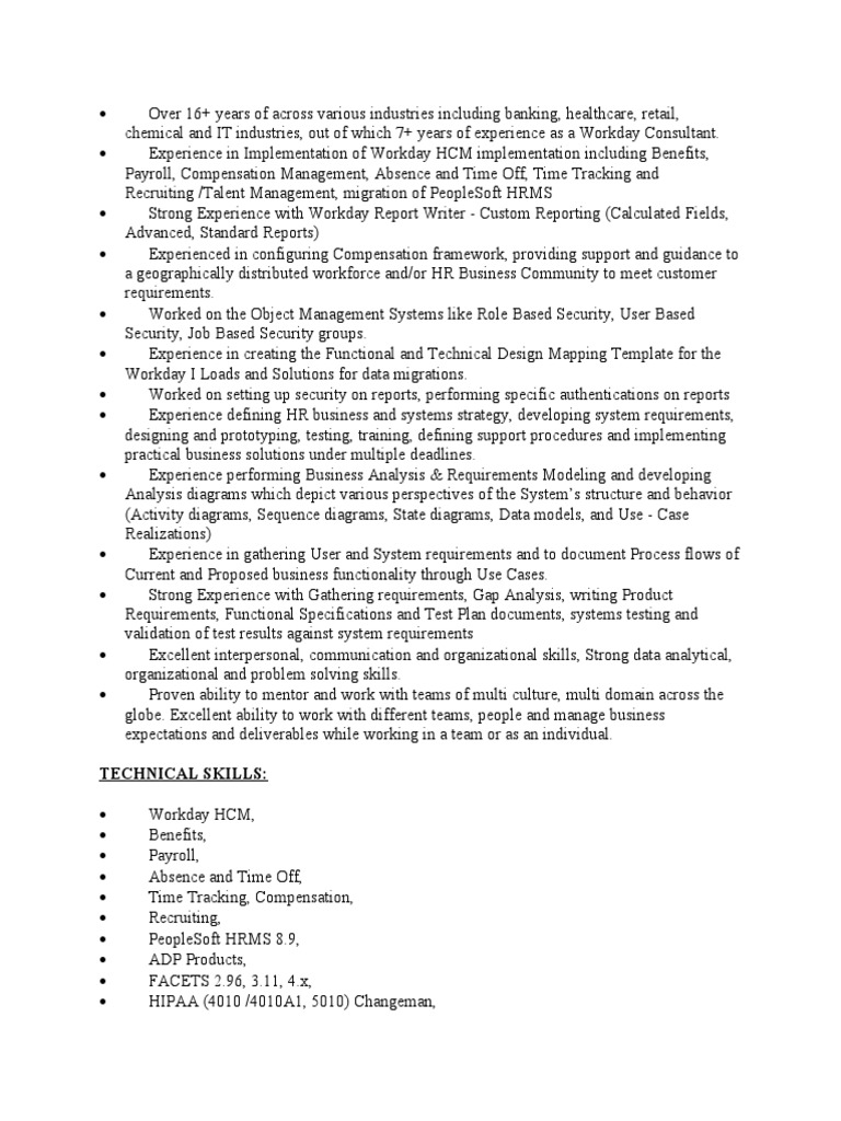 Sample Workday Functional Resume | PDF | Human Resource Management ...