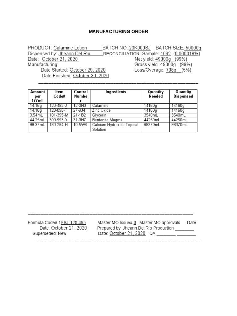 Manufacturing Order | PDF