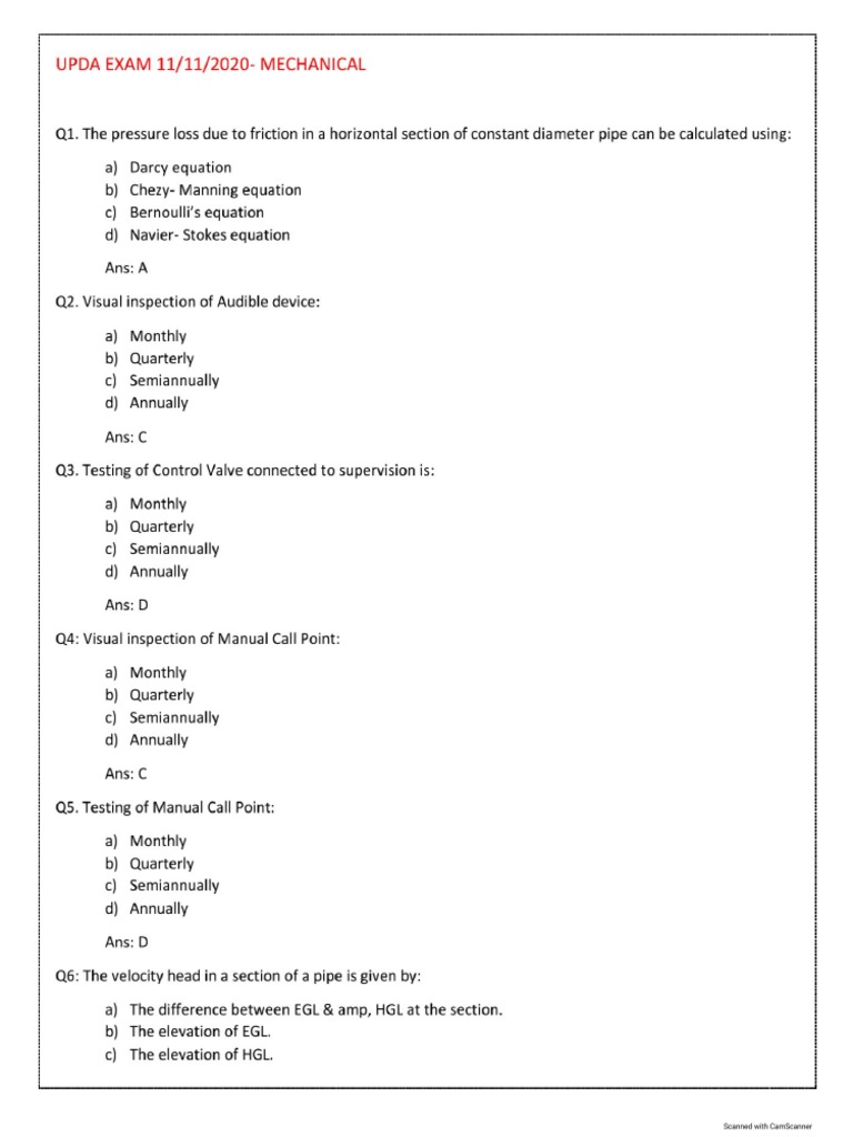 UPDA EXAM 11-11-2020 Mechanical | PDF