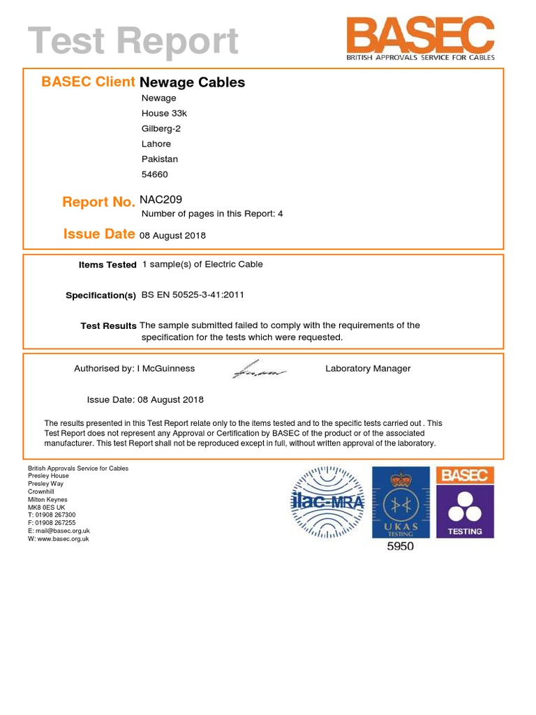 Test Report: Newage Cables | PDF | Manufactured Goods | Building ...