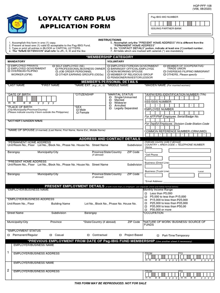 Loyalty Card Plus: Application Form | Download Free PDF | Identity ...