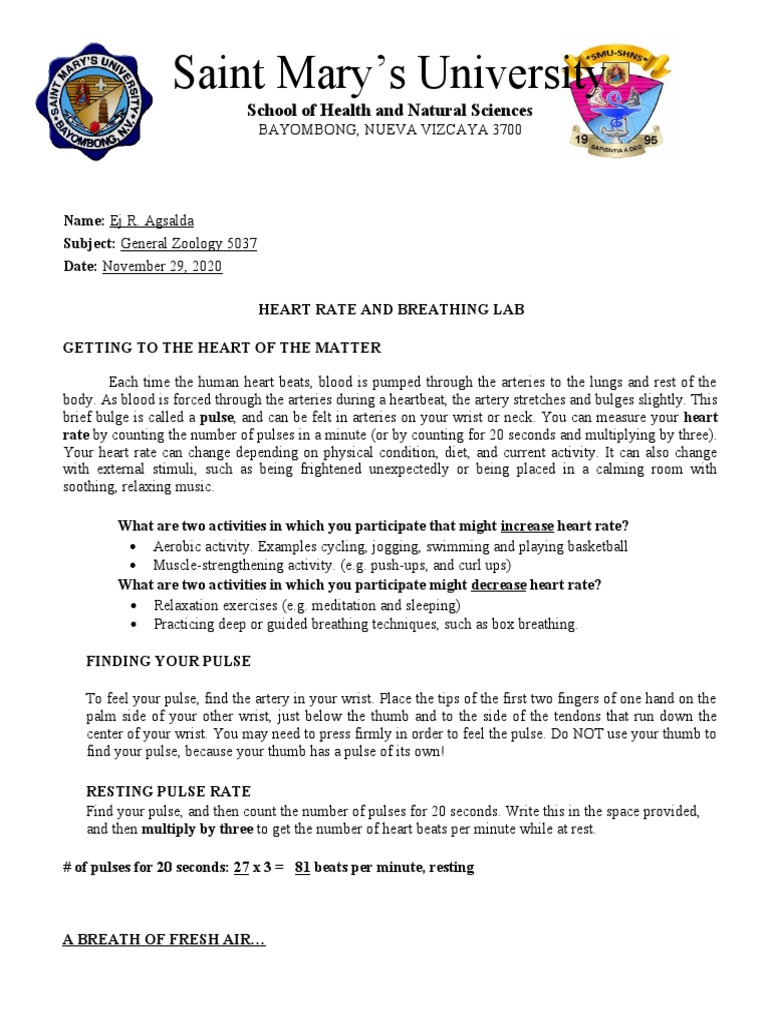 Heart Rate and Breathing Lab 1 - Agsalda | Download Free PDF ...