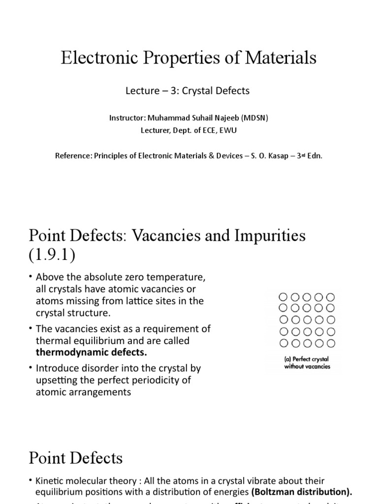 Electronic Properties of Materials: Lecture - 3: Crystal Defects | PDF ...