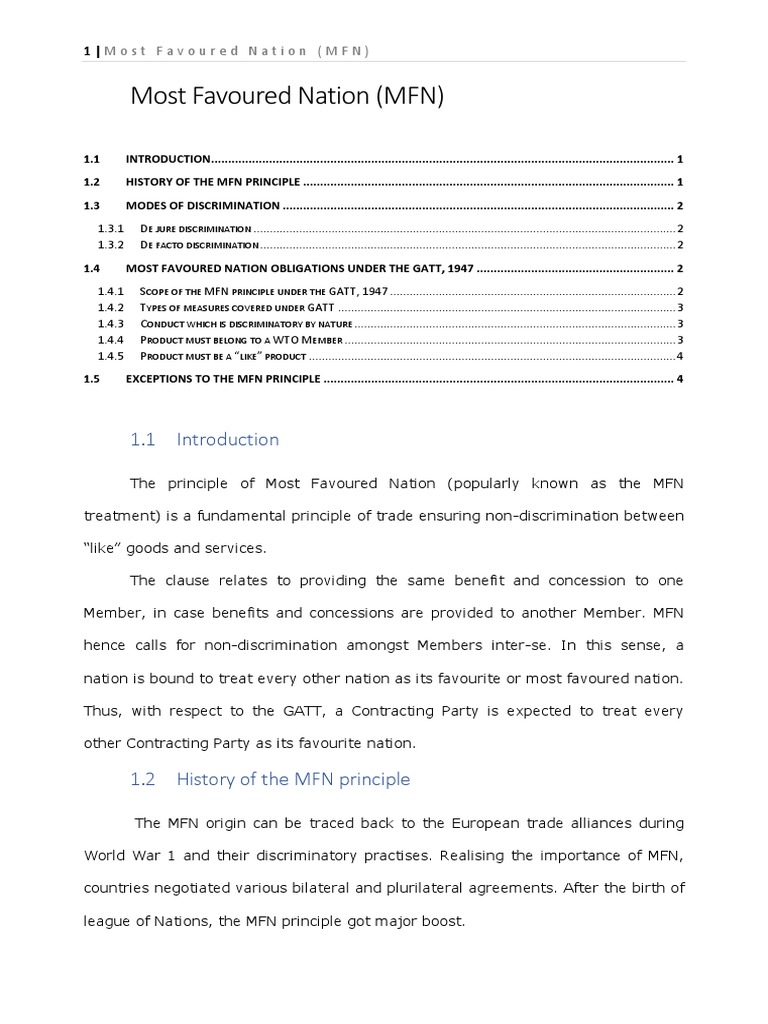 Most Favoured Nation (MFN) | PDF | Most Favoured Nation | World Economy