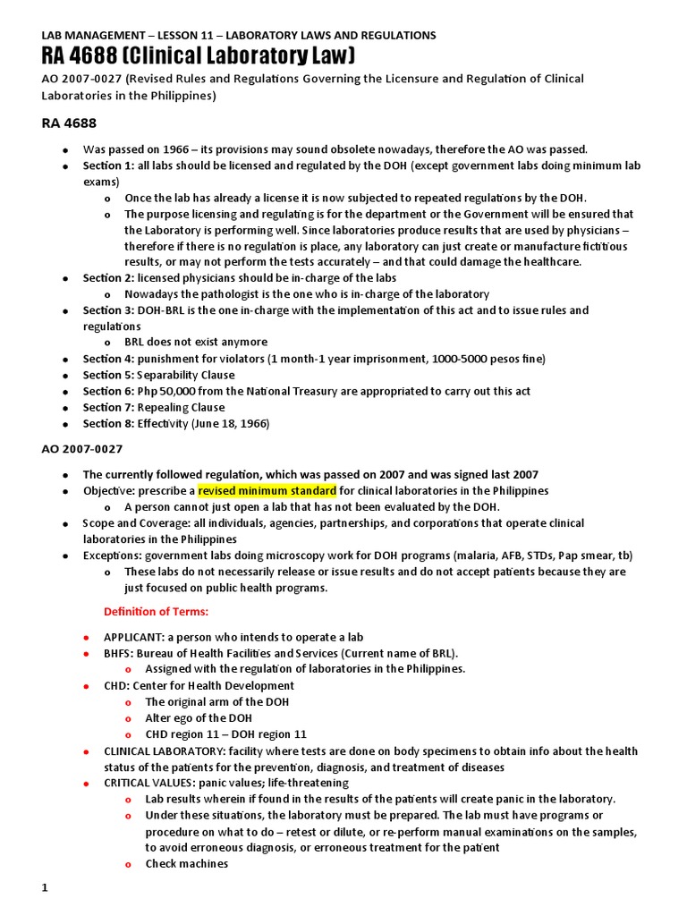 RA 4688 (Clinical Laboratory Law) | PDF | Laboratories | Medical Laboratory