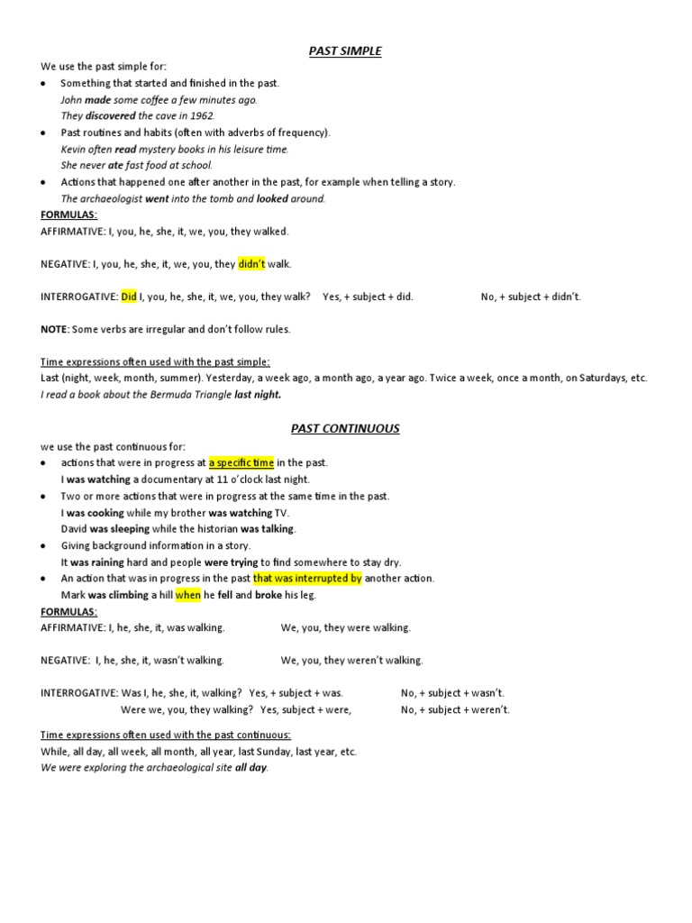 Past Simple - Past Continuous Explanation | PDF
