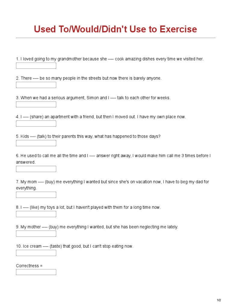 Used To - Would - Didn't Use To Exercise | PDF