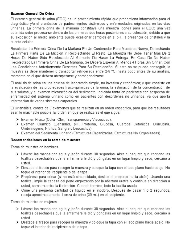 Ego. Examen General Orina y Cristales | PDF | Orina | Especialidades ...