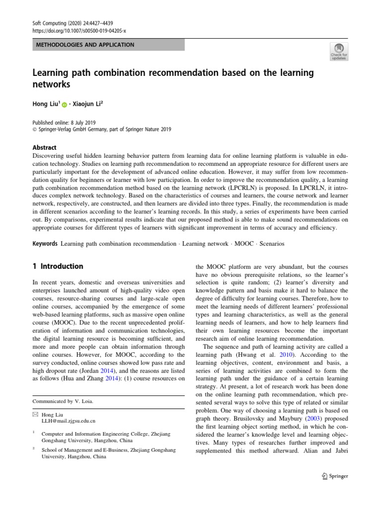 2020 04. Learning Path Combination Recommendation Based On The Learning ...