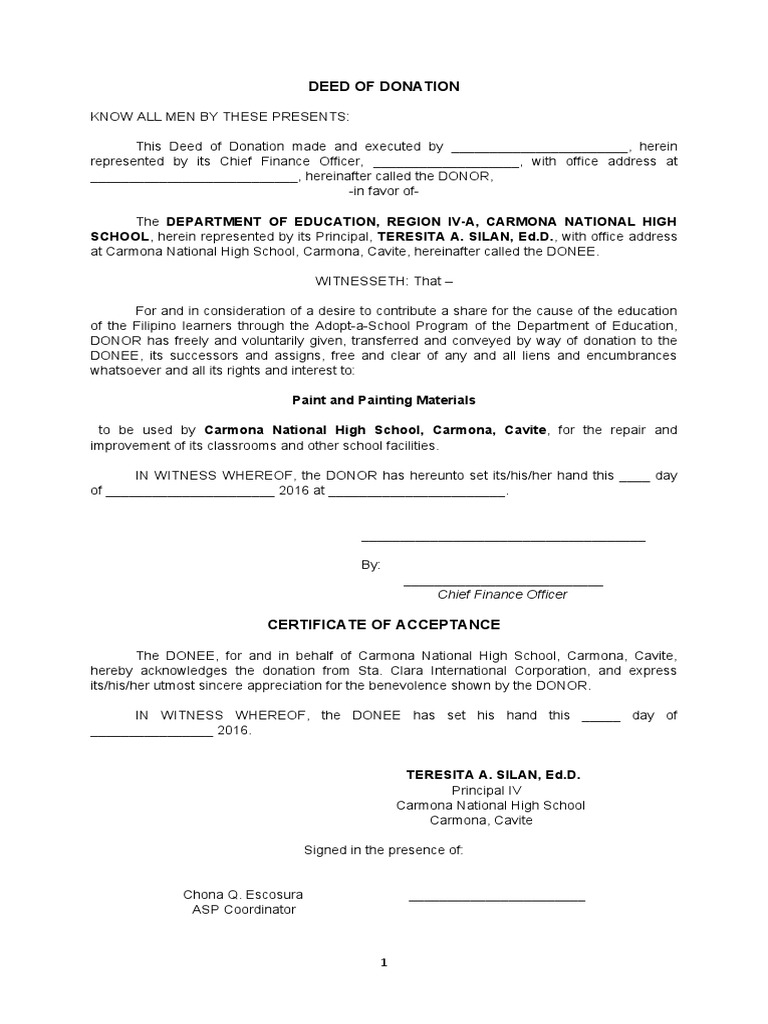 DEED OF DONATION - Sample | PDF | Law And Economics | Natural Resources Law